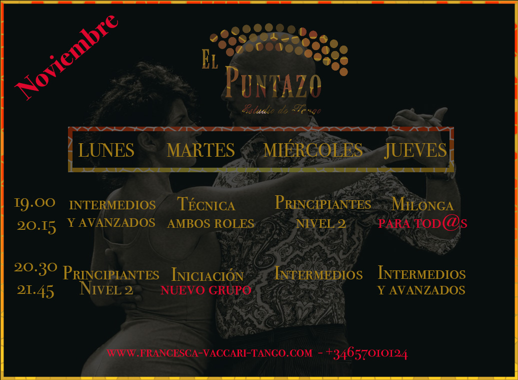 Horarios de Marzo de las Clases grupales - El Puntazo Estudio de Tango